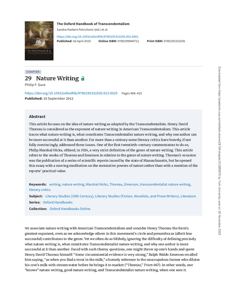 Nature Writing Purchased Philip F. Gura | PDF | Transcendentalism ...