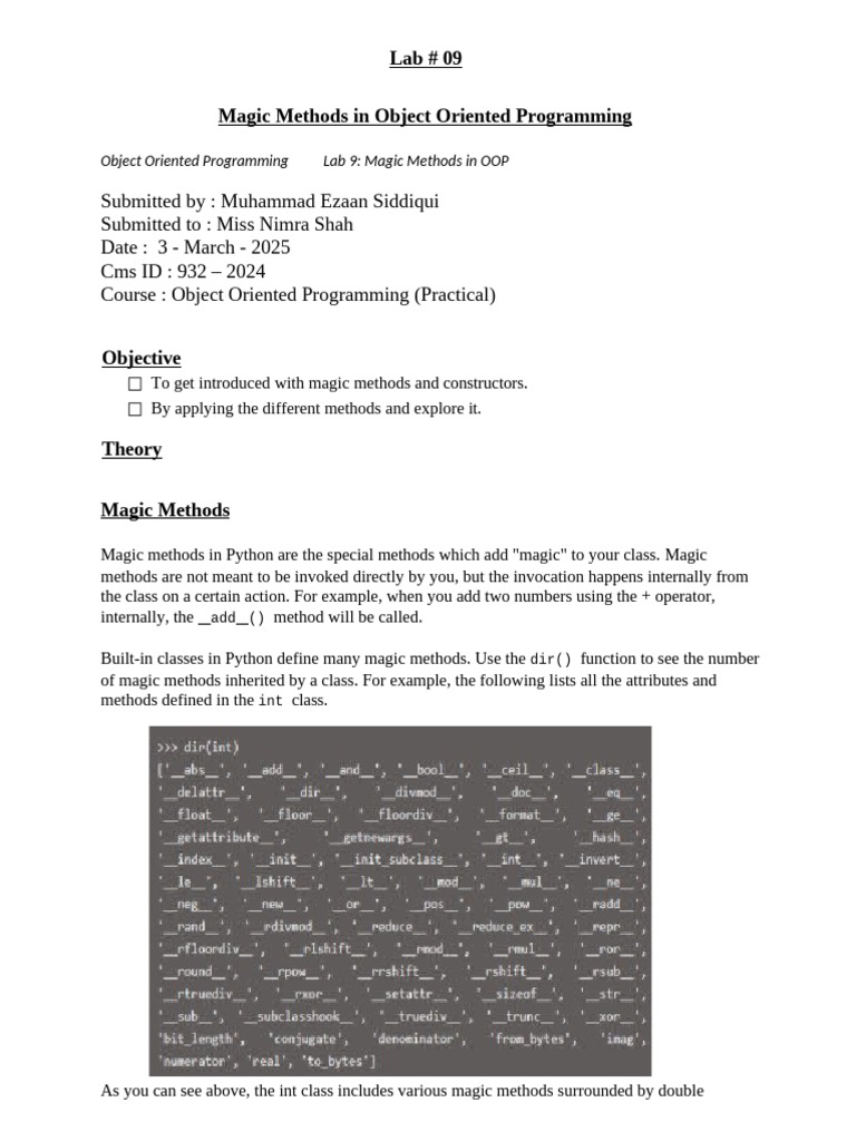 Oop Final Lab9 Ezaan Siddiqui 932 2024 | PDF | Method (Computer Programming) | Class (Computer ...