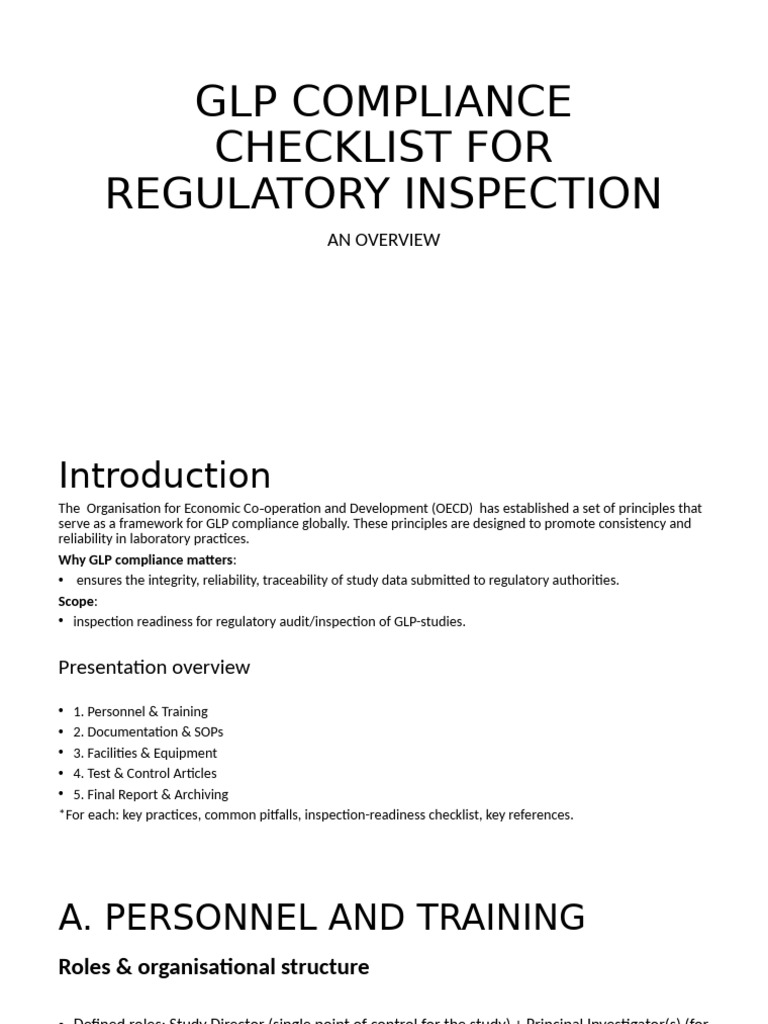 Group 6 GLP Compliance Checklist For Regulatory Inspection | PDF
