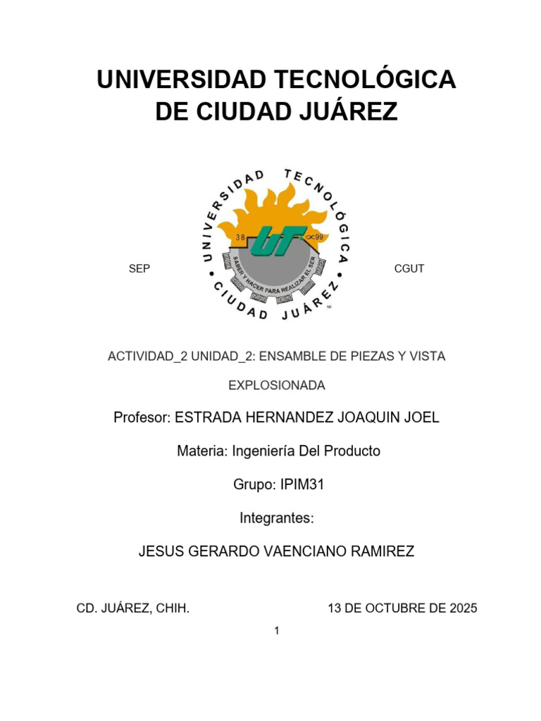 Act2 U2 Ensamble de Piezas y Vista Explosionada | PDF