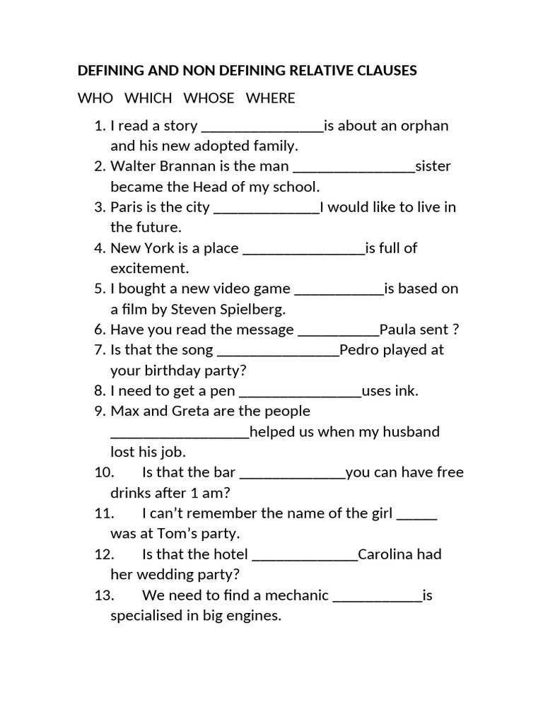 Understanding Relative Clauses: Who, Which, Where | PDF
