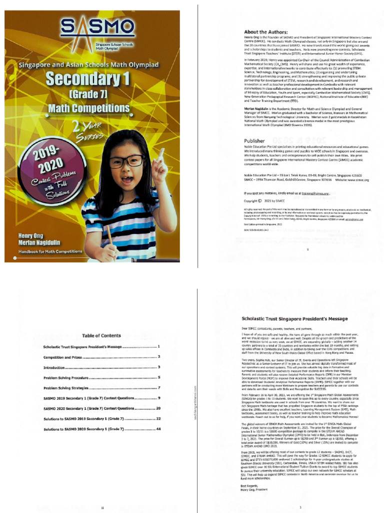 Singapore Asian Schools Math Olympiad (SASMO) Past Paper SECONDARY 1 | PDF