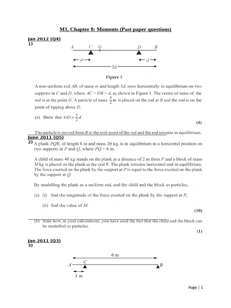 8) Moments Past Paper Questions | PDF | Tension (Physics) | Mass