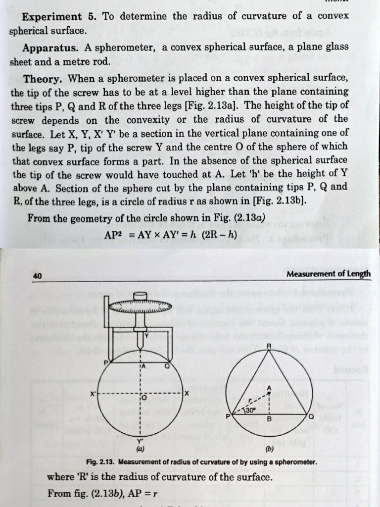 Measure Radius of Curvature with Spherometer | PDF | Sphere | Curvature