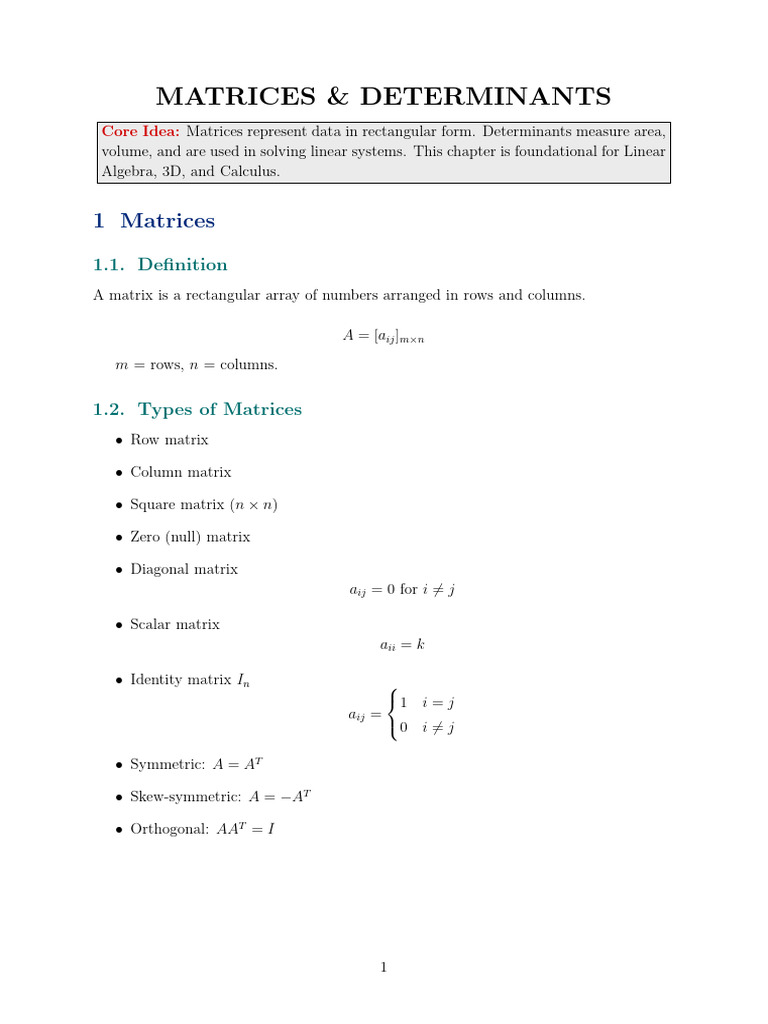 Matrices and Determinants Overview | PDF | Matrix (Mathematics ...