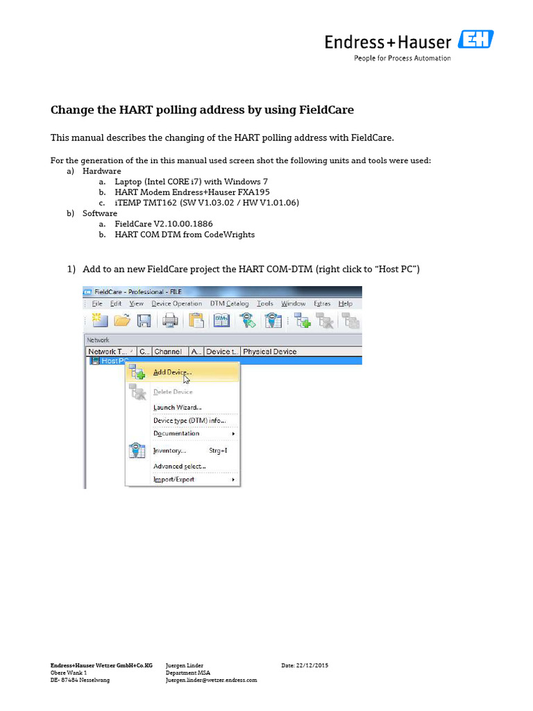 Change HART Polling Address Guide | PDF