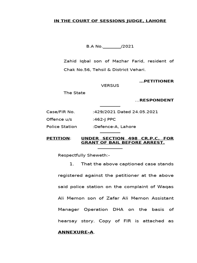 Pre Arrest Zahid Iqbal Etc 462 (Sessions) | PDF | Affidavit | Public Law