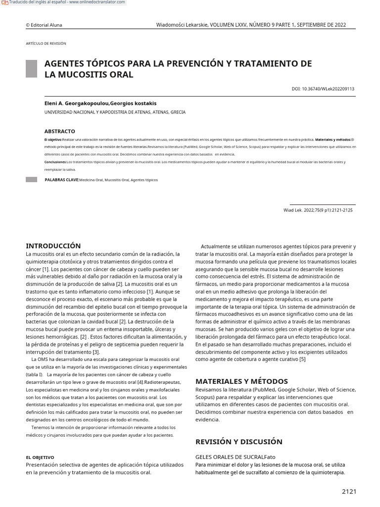 TOPICAL AGENTS FOR THE PREVENTION AND TREATMENT OF ORAL MUCOSITIS - En ...