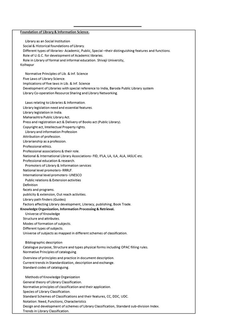 Librarian Syllabus: Library Science Essentials | PDF | Libraries | Books