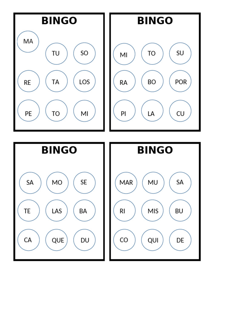 Bingo de Silabas | PDF