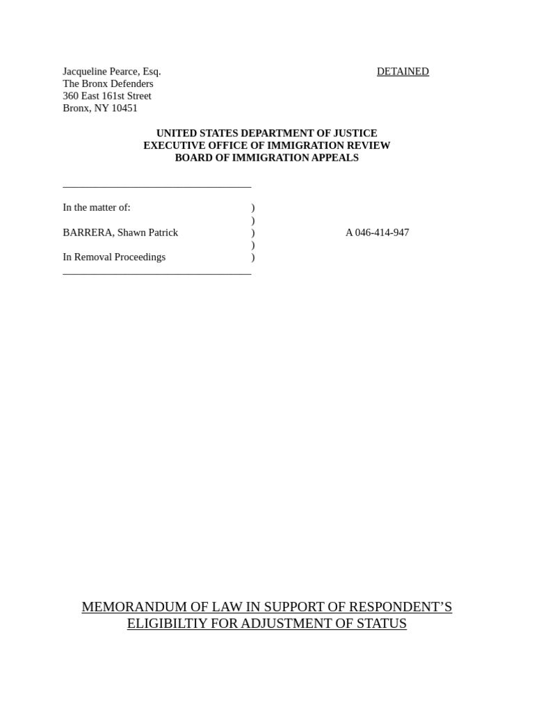 Cover Page, Index, Cert For Merits BIA Appeal | PDF | Removal ...