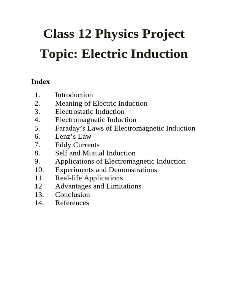 Class 12 Project on Electric Induction | PDF | Electromagnetic ...