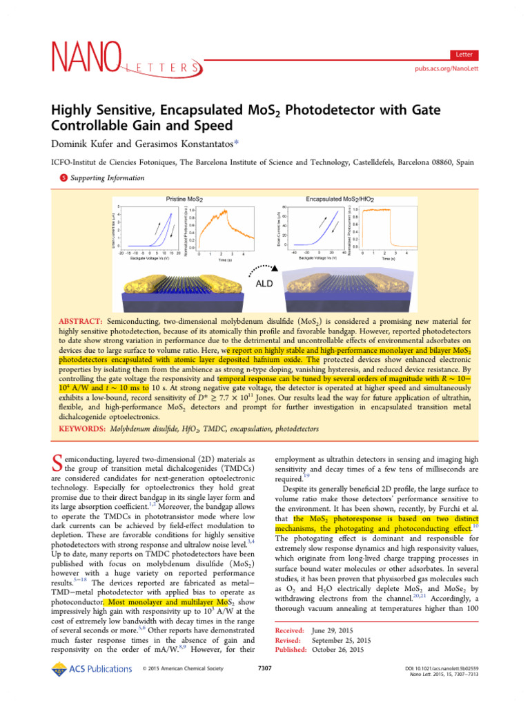 High-Performance MoS2 Photodetector | PDF | Field Effect Transistor ...