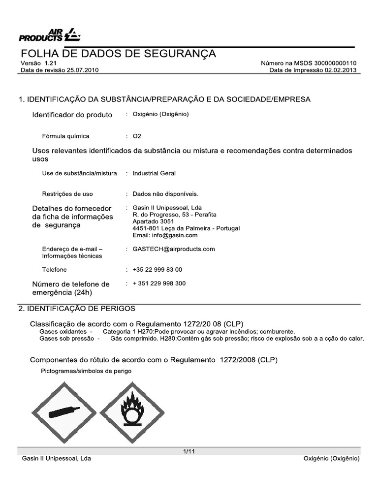44 FDS Oxigenio O2 Air Products | PDF