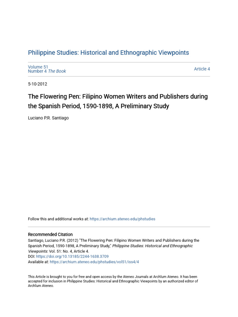 Filipino Women Writers in Spanish Era | PDF