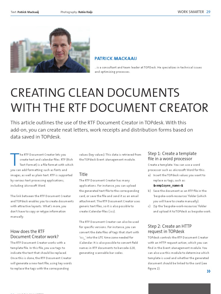 RTF Document Creator for TOPdesk | PDF | Microsoft Word | Computing