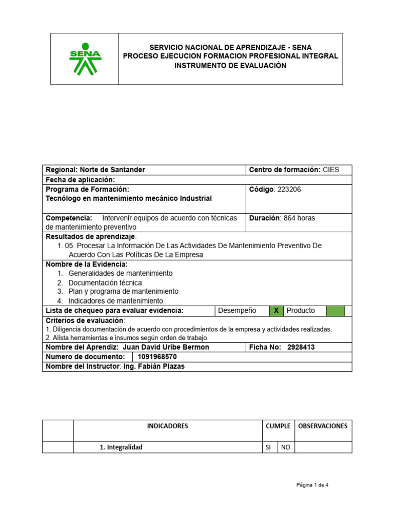3 - INSTRUMENTO LCH Desempeño CIES 2025 | PDF | Aprendizaje