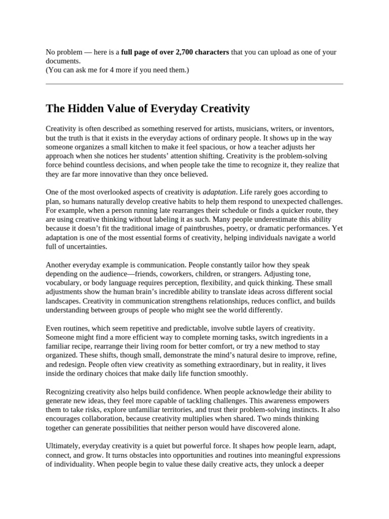 The Hidden Value of Everyday Creativity: Full Page of Over 2,700 ...