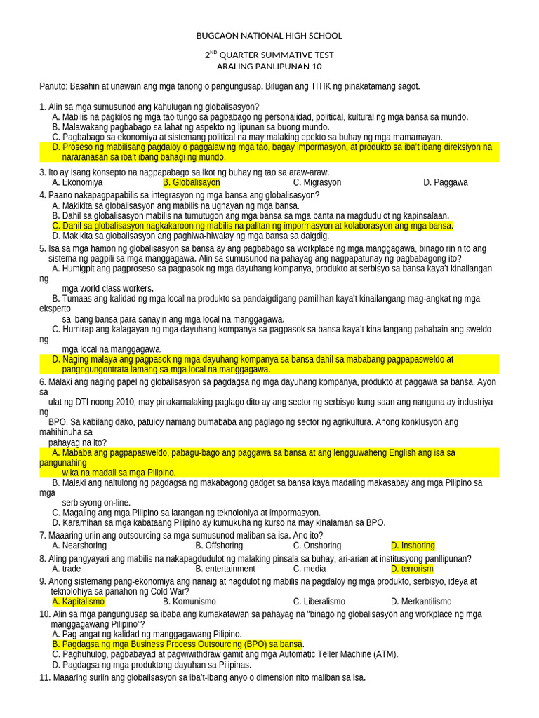 Dtc_pt AP 10 q2 Melc With Key v1 | PDF