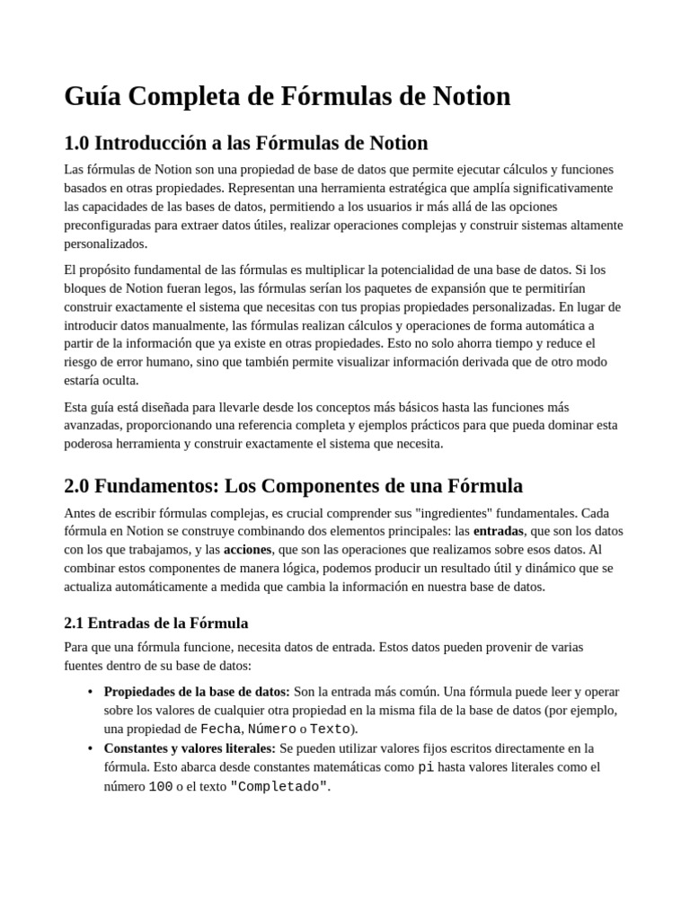 Fórmulas Esenciales en Notion | PDF | División (Matemáticas ...