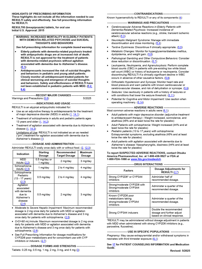 Rexulti PI | PDF | Antipsychotic | Diseases And Disorders