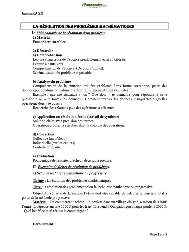 Méthodes de résolution de problèmes mathématiques | PDF | Pédagogie ...