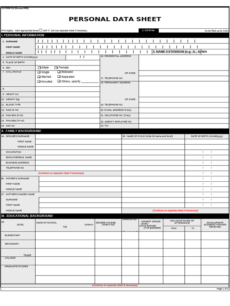 Personal Data Sheet Blank | PDF | Government | Justice