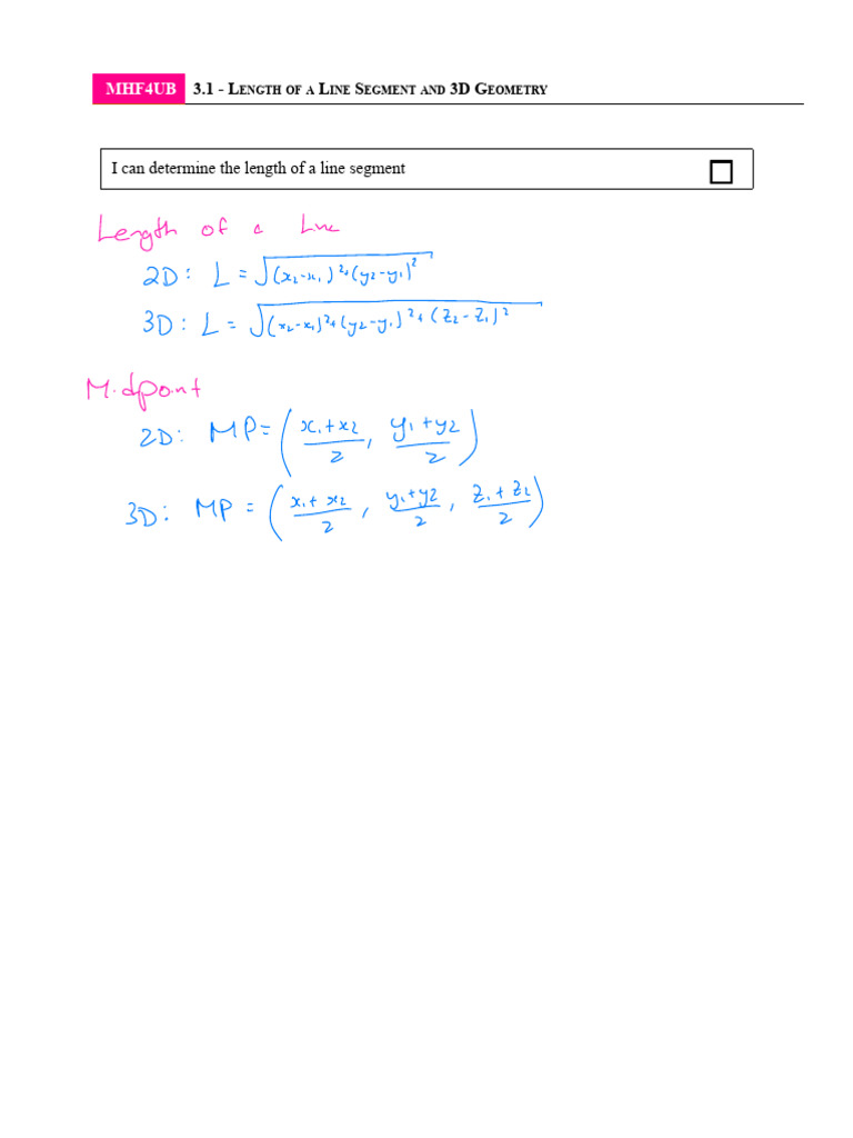 3.1 - Length of A Line Segment and 3D Geometry Filled in | PDF ...
