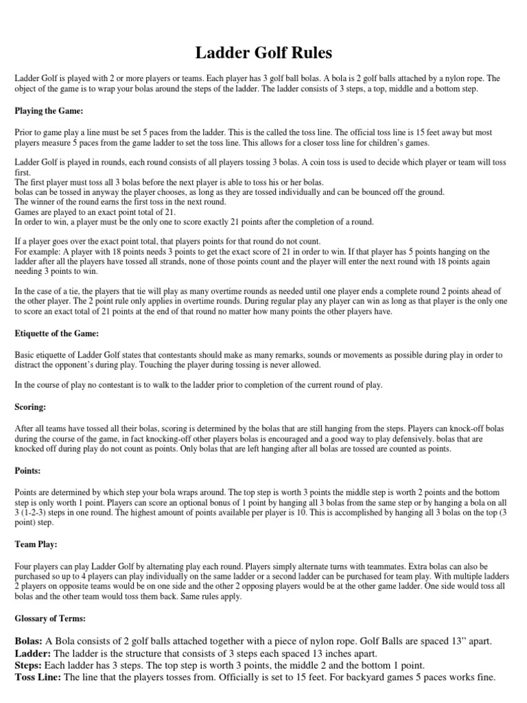 A Comprehensive Guide to Ladder Golf Rules and Scoring | PDF | Games Of ...