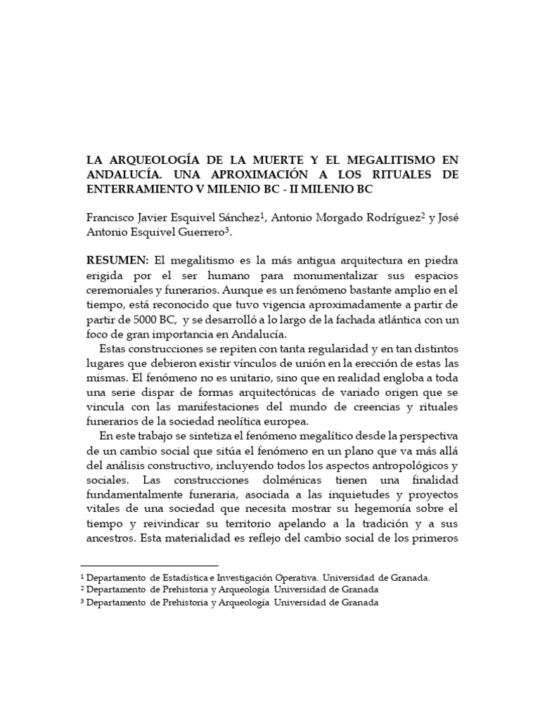 La Arqueología de La Muerte y El Megalitismo en Andalucía. Una ...