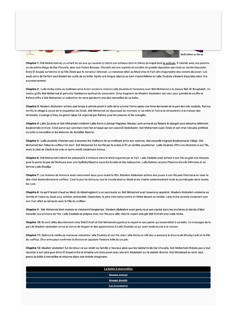 Résumé - La Boîte À Merveilles - Chapitre 1, 2, 3, 4, 5, 6, 7, 8, 9, 10, 11 Et 12 | PDF