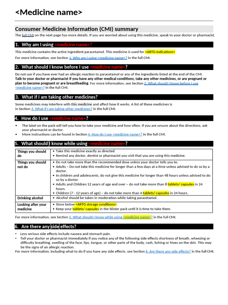 Cmi Template Paracetamol | PDF | Nonsteroidal Anti Inflammatory Drug ...