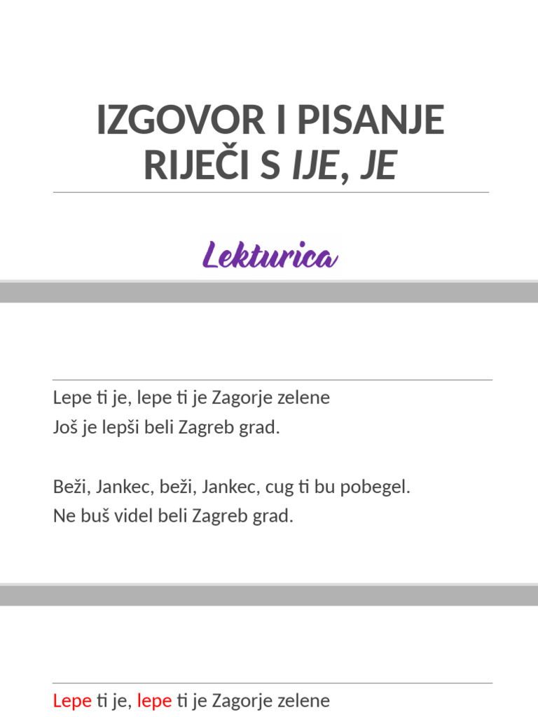 Izgovor I Pisanje Rijeci S Ije Je | PDF