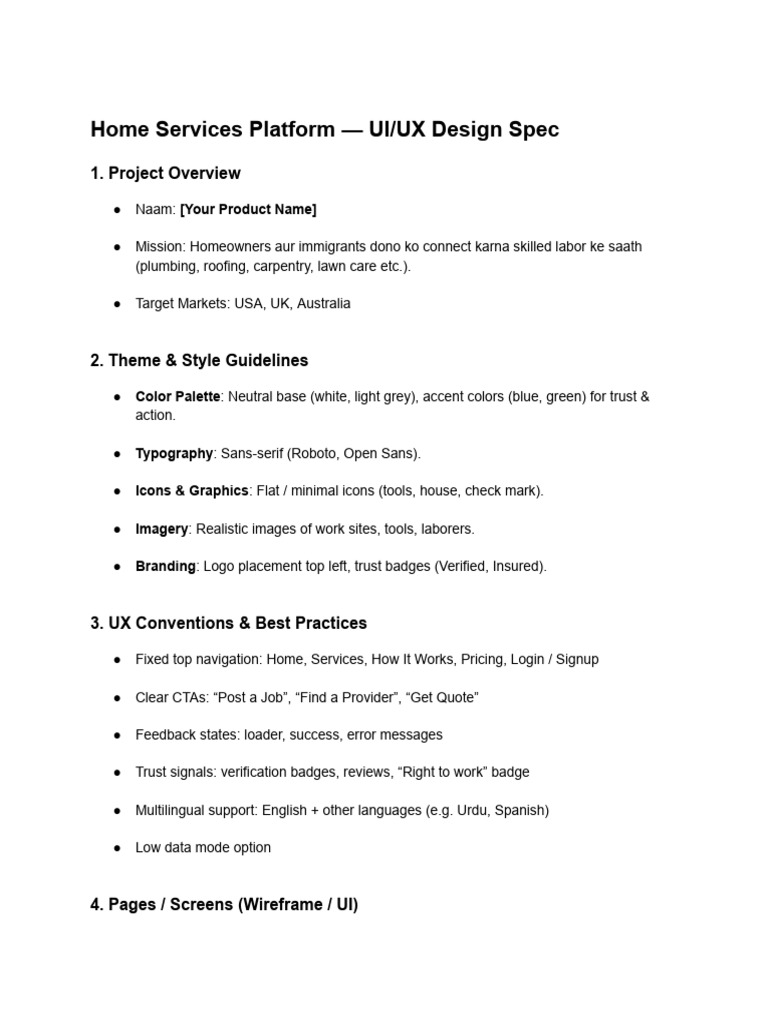 Home Services Platform UI/UX Design Guide | PDF | Software | Computing