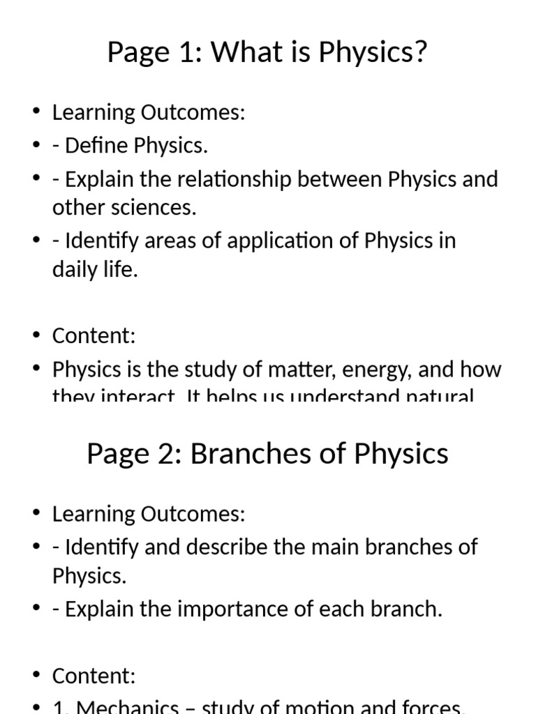 Introduction To Physics Lesson Holy Angels High School | PDF