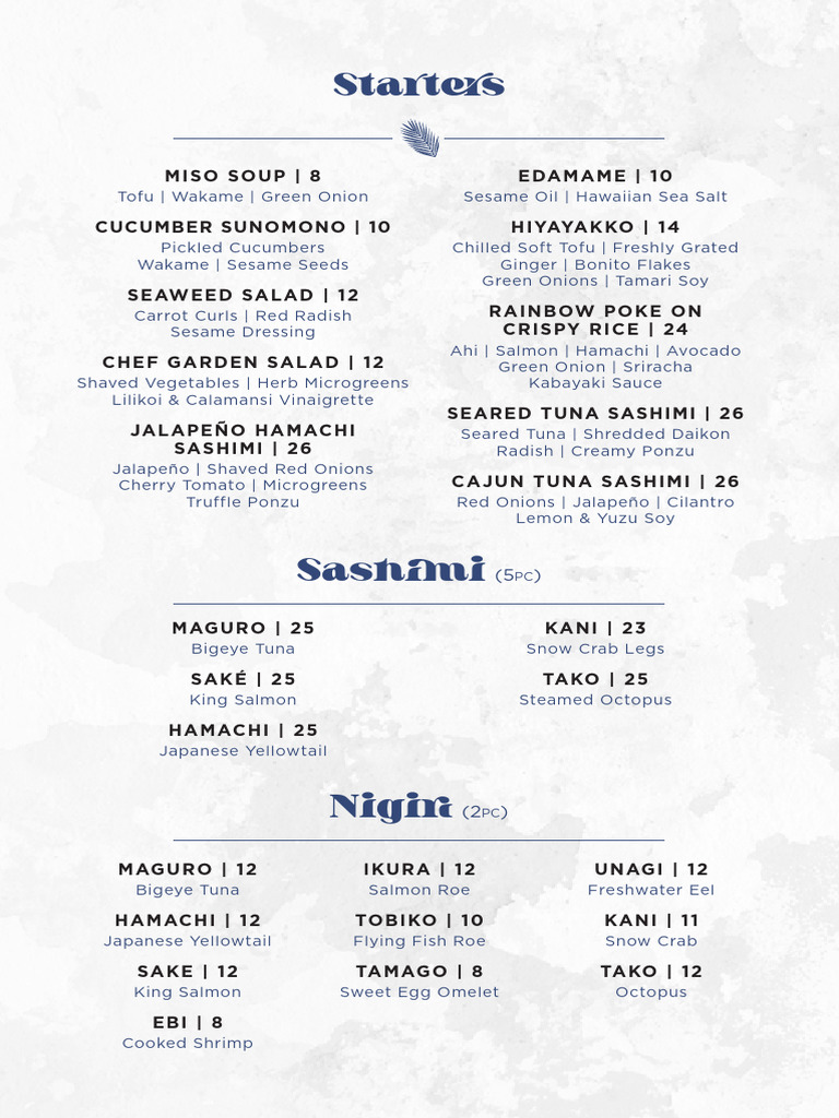 The Royal Lanai Sushi Spirits Menu April 2024 | PDF | Sushi | Foods