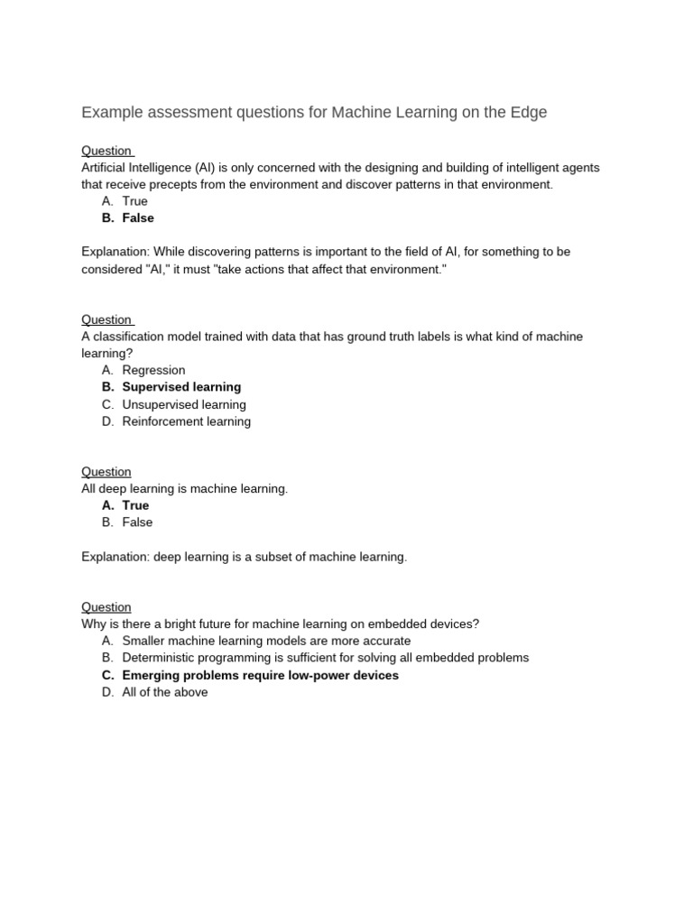 Machine Learning on Edge: Assessment Questions | PDF
