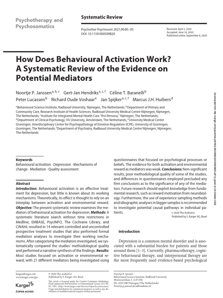 How Does Behavioural Activation Work - A Systematic Review of The ...