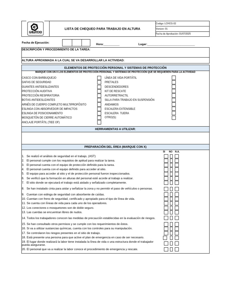 Lista de Chequeo para Trabajo en Alturas | PDF
