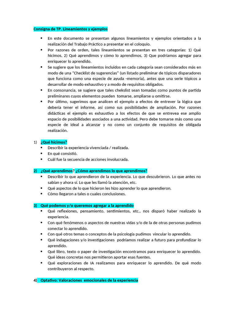 Consigna de TP Con Ejemplos | PDF | Memoria | Experiencia