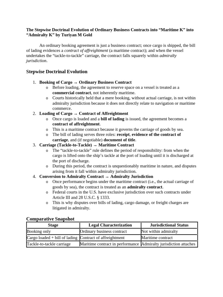 The Stepwise Doctrinal Evolution of Ordinary Business Contracts Into ...
