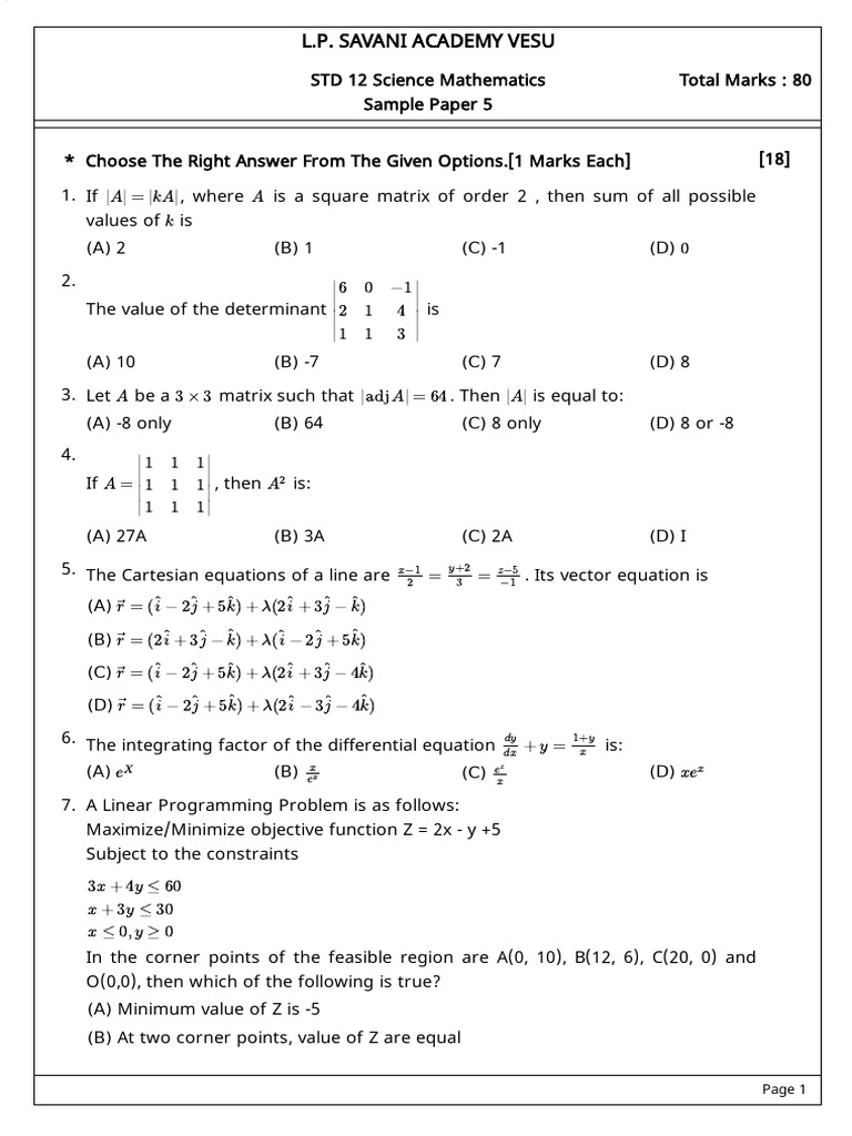 Sample Paper 5 | PDF | Mathematical Analysis | Geometry