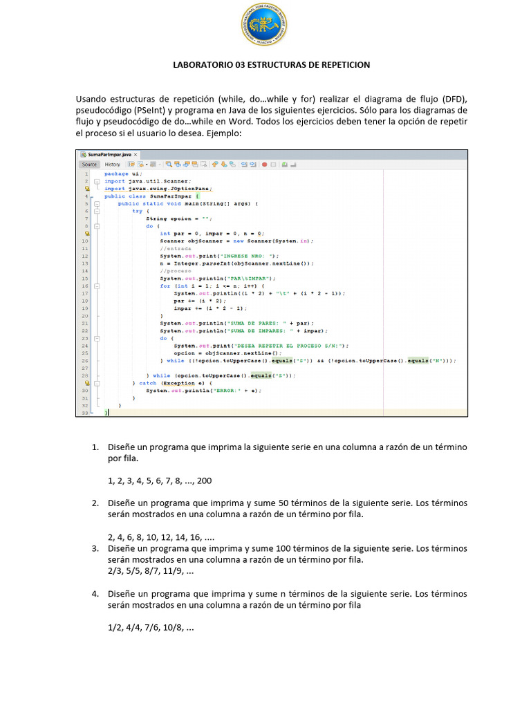 Laboratorio 03 Estructuras de Repeticion | PDF | Combinatoria | Métodos y materiales de enseñanza