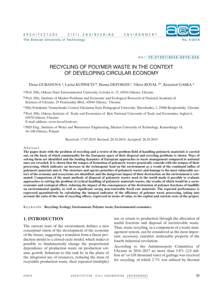 Recycling of Polymer Waste in The Context of Devel | PDF | Recycling ...