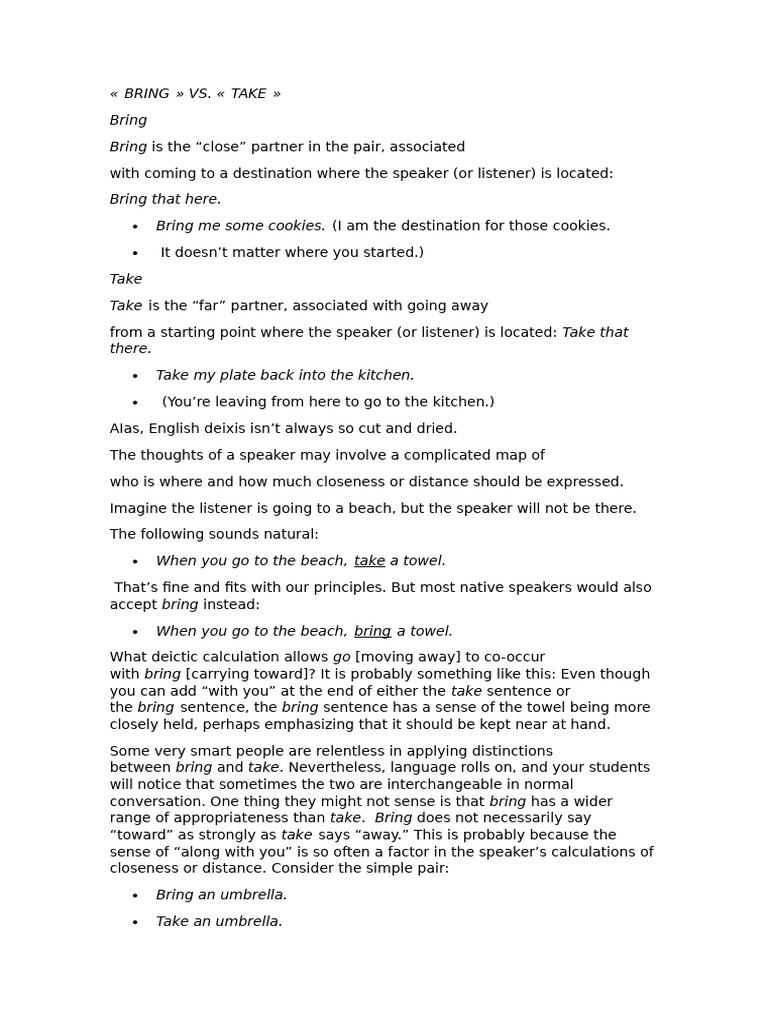 Viv Bring Versus Take | PDF