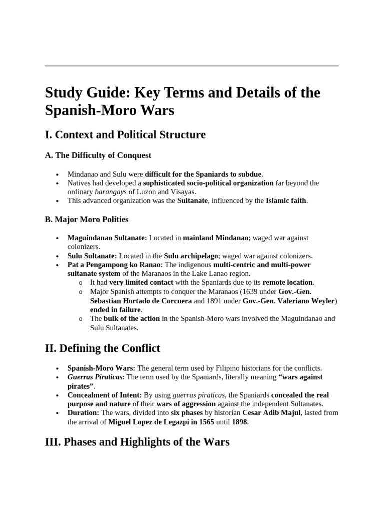 Spanish-Moro Wars: Key Terms & Phases | PDF | Philippines | Southeast Asia