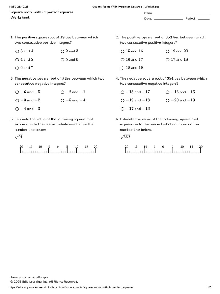 Square Roots With Imperfect Squares - 1 | PDF | Square Root | Chess
