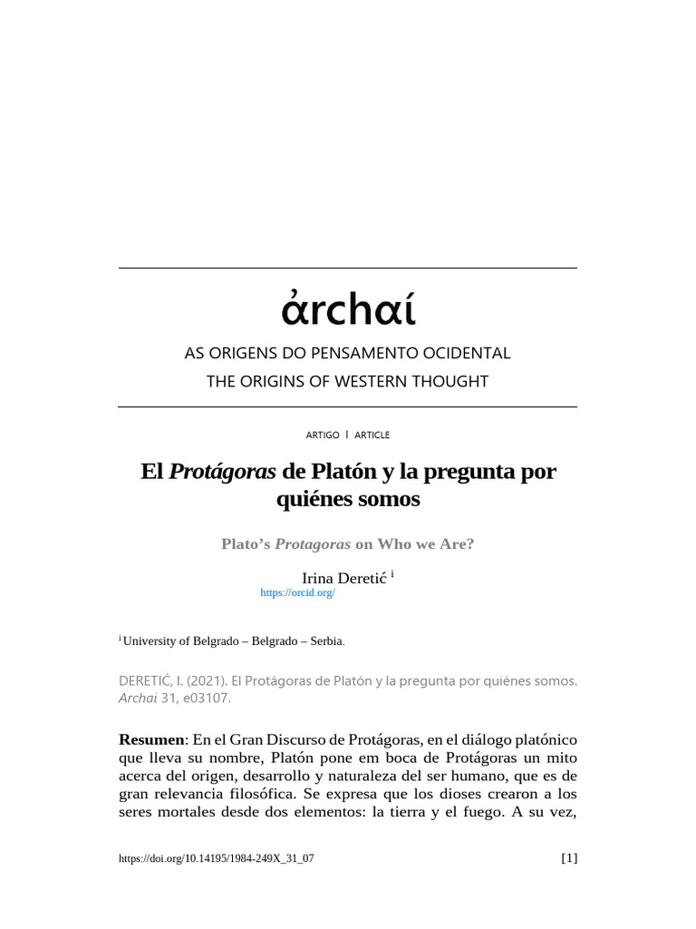 El Protágoras de Platón... | PDF | Platón | Prometeo
