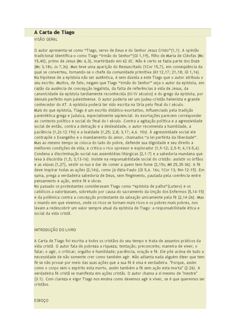Carta Tiago | PDF | Cristianismo Primitivo | Epístola de Tiago