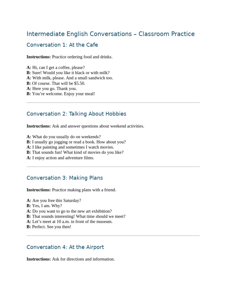 Intermediate English Conversation Practice | PDF | Foods | Cuisine